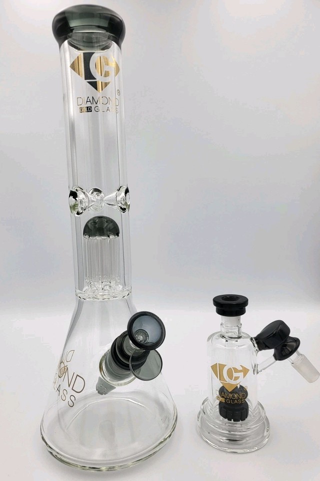 14" Diamond Glass Bong With Ashcatcher 7mm Heavy Bong W/ Multi Arm Tree ...