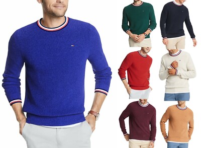 Tommy Hilfiger Men's Geneva Tipped Ribbed Knit Regular Fit Crew ...