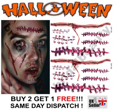 Halloween Zombie Scars Tattoos Fake Blood Staples Scar Wound Costume ...