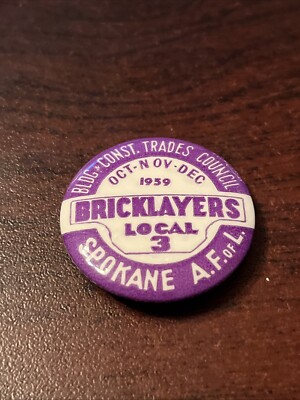 1959 Spokane Bricklayers Local 3 Union Button Pin | eBay UK