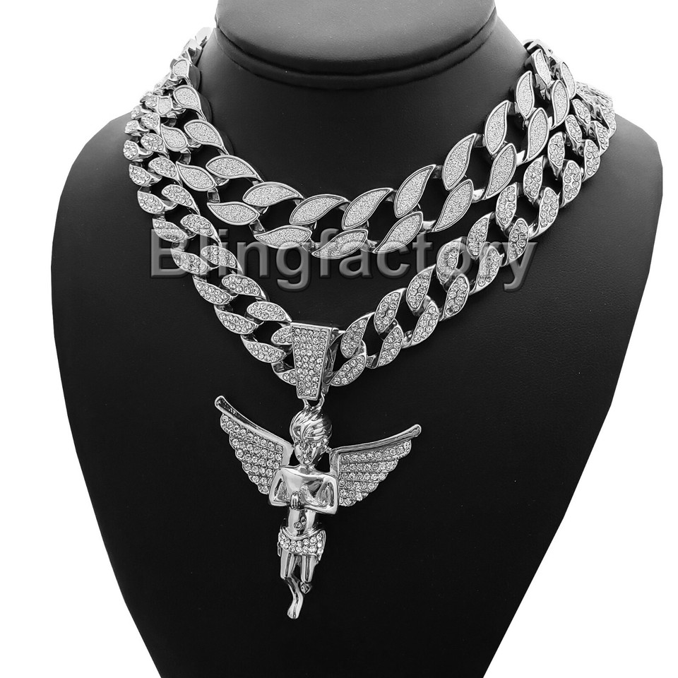 Hip Hop Baby Angel & 20" Full Iced & Glittered Cuban Choker Chain Bling ...