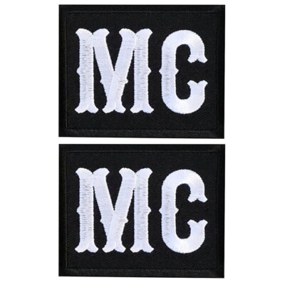 White on Black MC Motorcycle Club Patch | 2PC iron on or Sew on 2.5"x2 ...