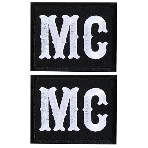 White on Black MC Motorcycle Club Patch | 2PC iron on or Sew on 2.5"x2 ...