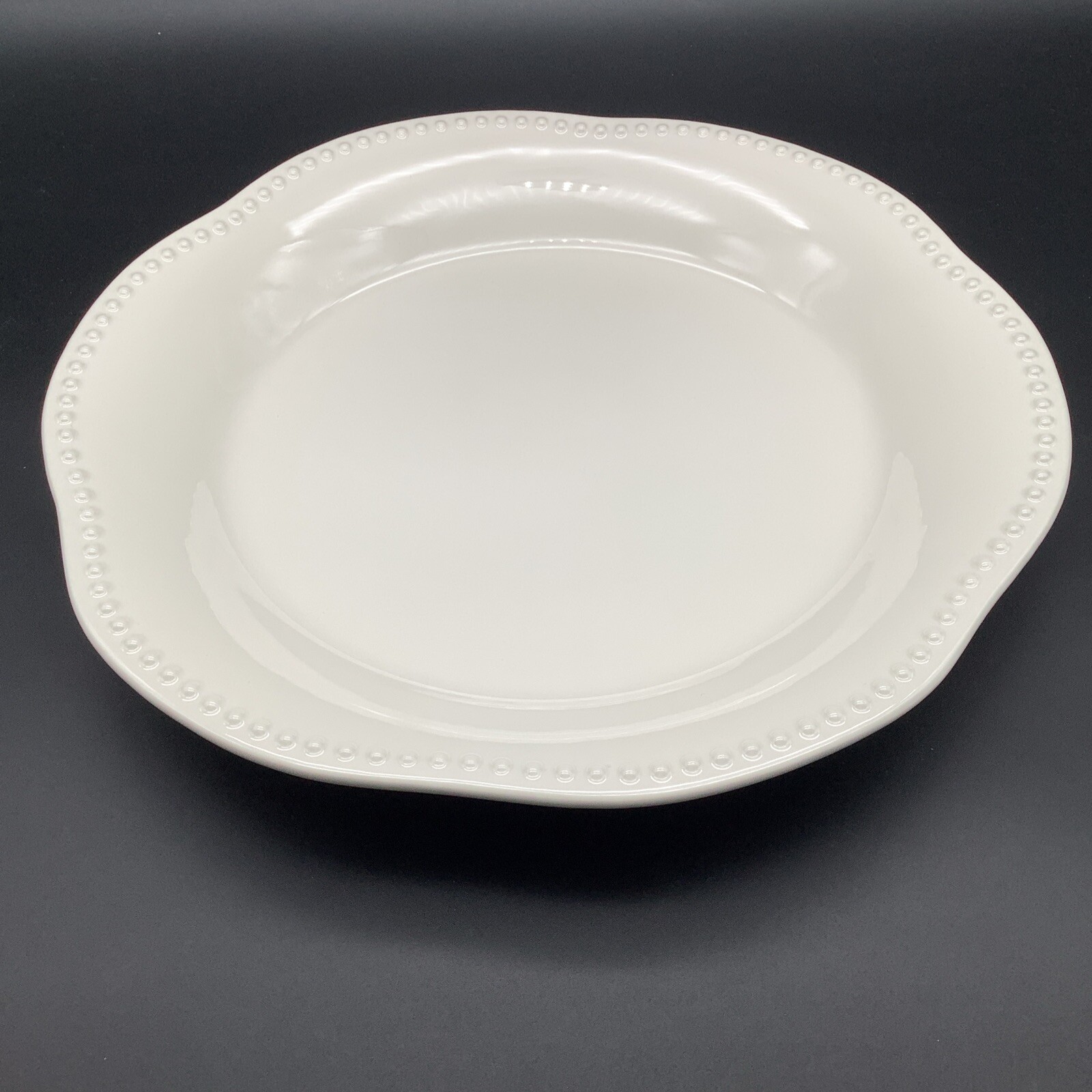 Pottery Barn Emma 12.5” Round Off-White Beaded Serving Platter -Made in ...