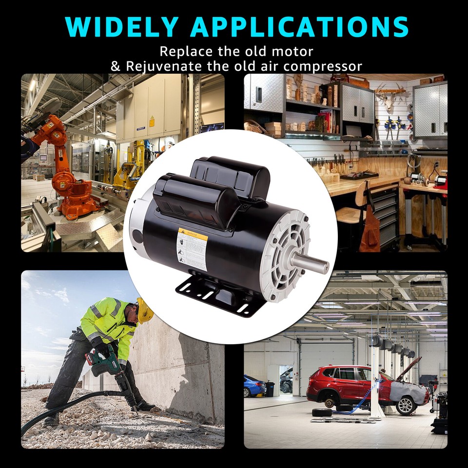 5 HP SPL 3450 RPM Air Compressor 230V Electric Motor 60Hz 56Frame CCW ...