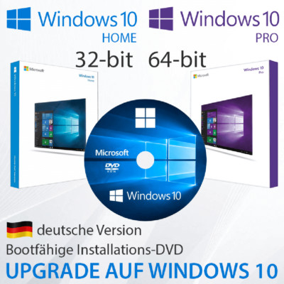 WINDOWS 10 HOME + PRO INSTALLATIONS DVD BOOTFÄHIG 32 + 64-BIT UPGRADE ...