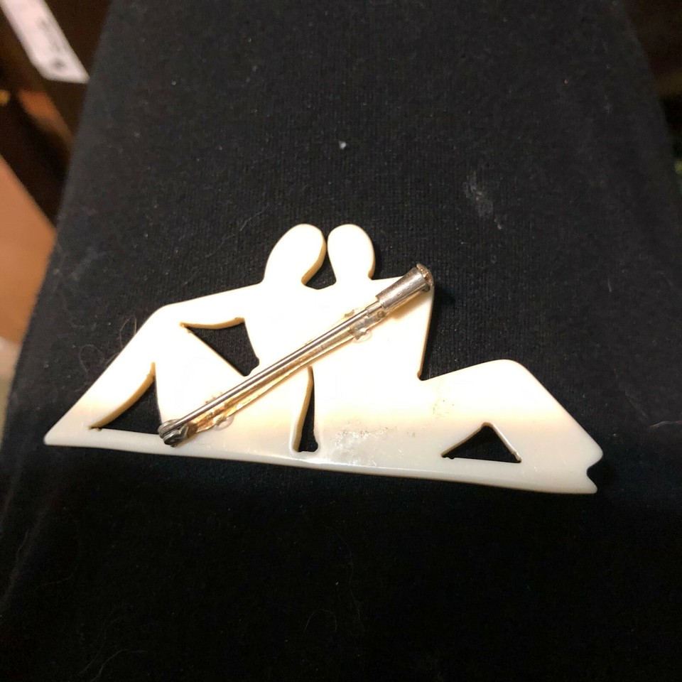 RARE AUGUSTE BONAZ FRENCH ART DECO PIN BROOCH 20s book piece couple ...