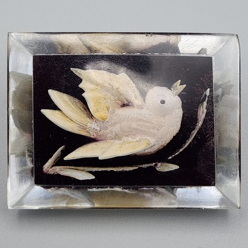 Vtg Lucite White Bird Brooch Dove Reverse Painted Carved Rectangle RARE ...