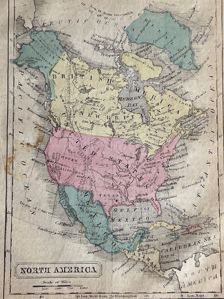 Antique North America Map US Mexico New Britain Russian Alaska Boynton ...