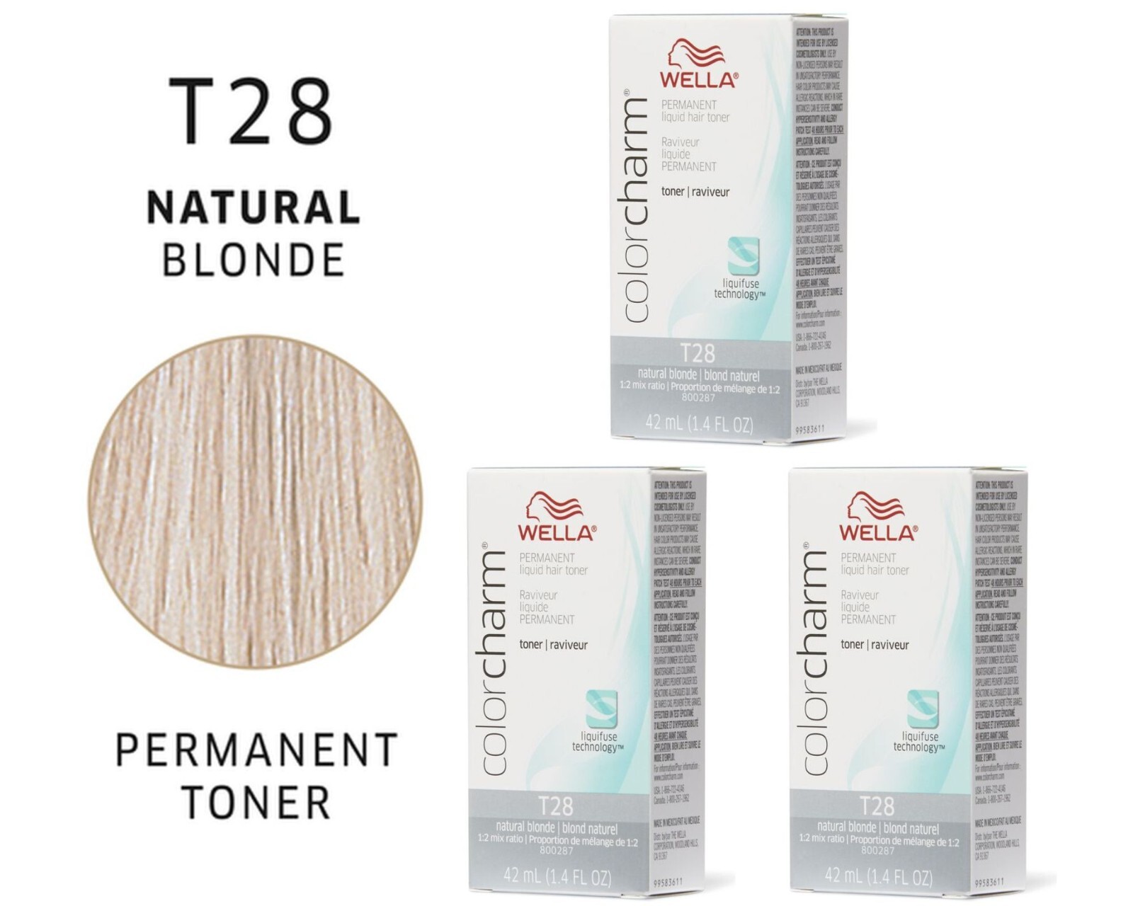 Wella Color Charm T28 Natural Blonde Permanent Liquid Hair Toner - Pack ...