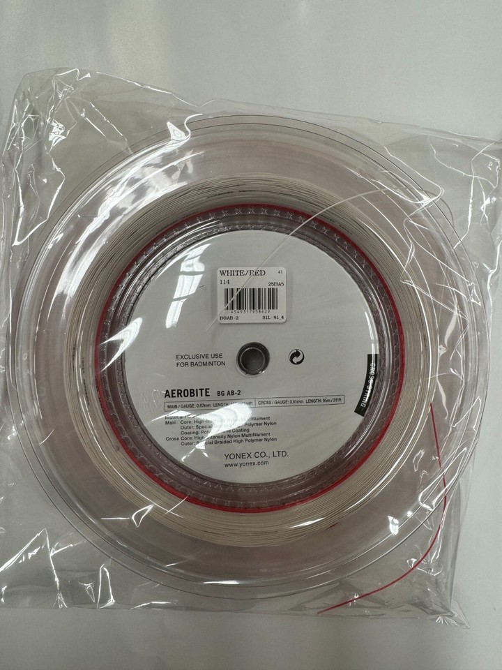 YONEX Badminton Hybrid String Aerobite, BGAB-2, 200 m Coil, Red/White ...