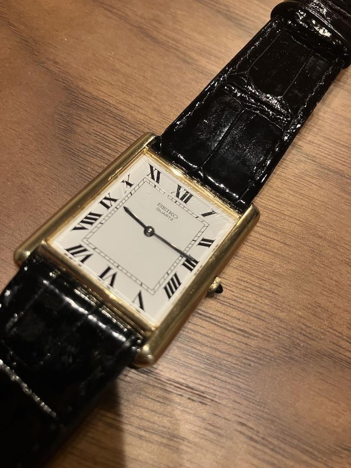 SEIKO Square Quartz Watch White Dial Black Leather Japan Tank Style ...