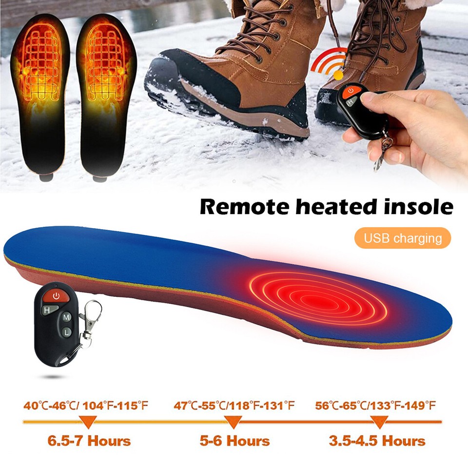 Winter Electric Heated Insoles USB Rechargeable Foot Warmer With Remote ...