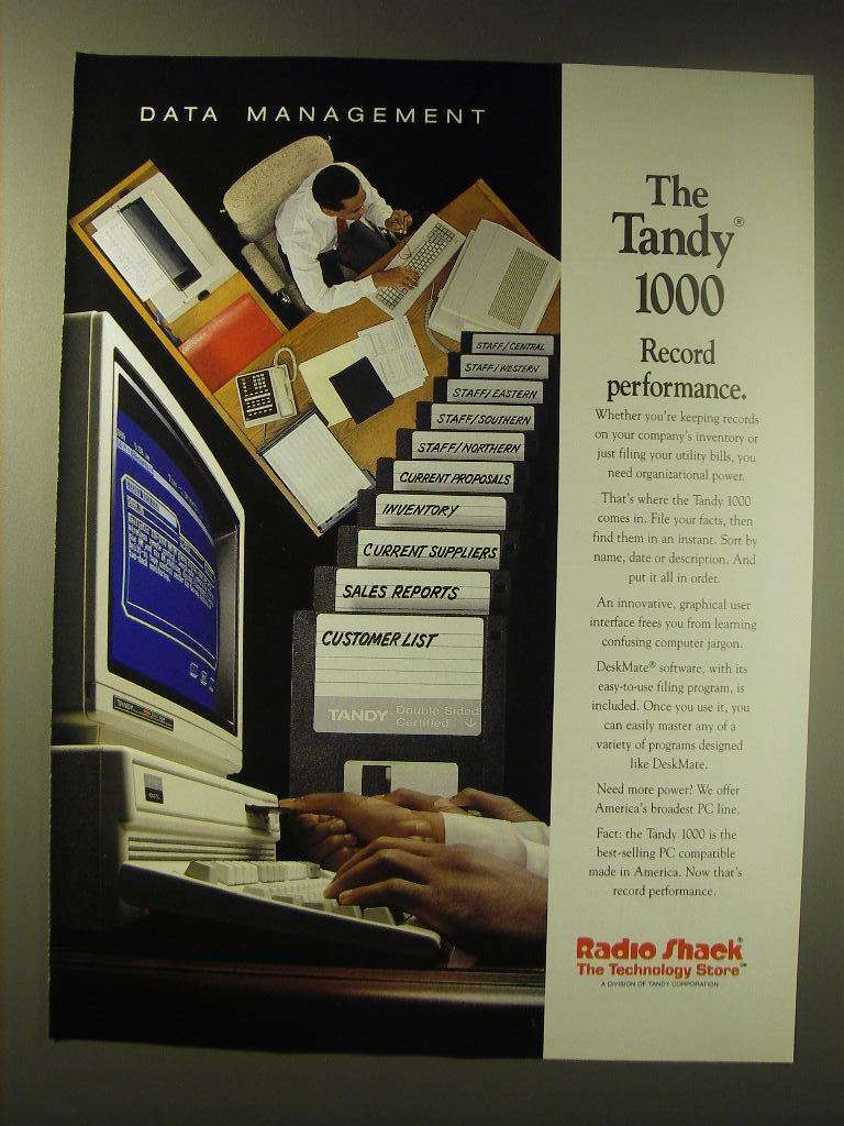1989 Radio Shack Tandy 1000 Computer Ad - Data Management | eBay