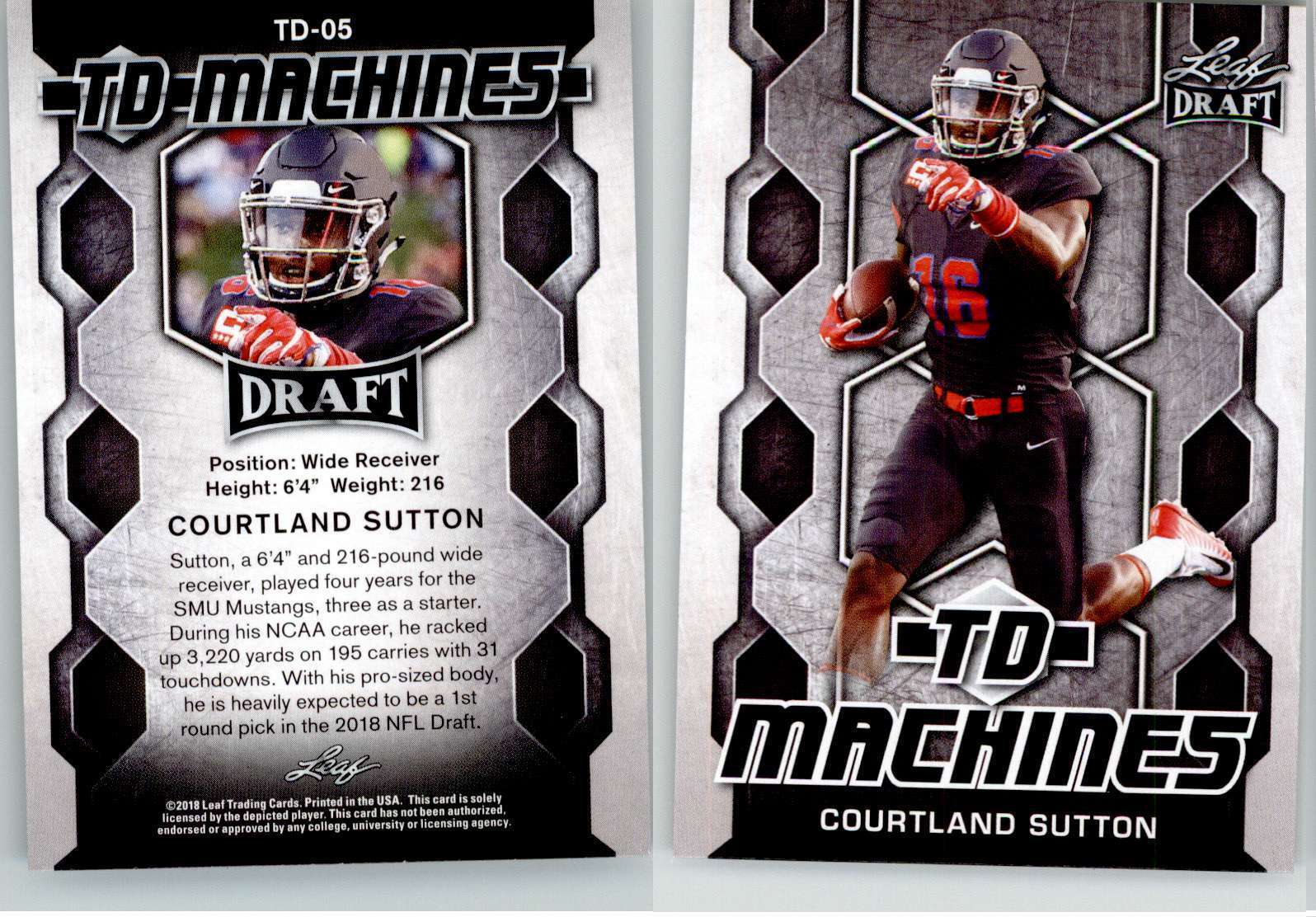 Courtland Sutton 2018 Leaf Draft TD Machines TD-05 SMU Broncos RC ...