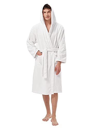 Mens Terry Cloth Robe Cotton Hooded Bathrobe Towel Soft Large Pure ...