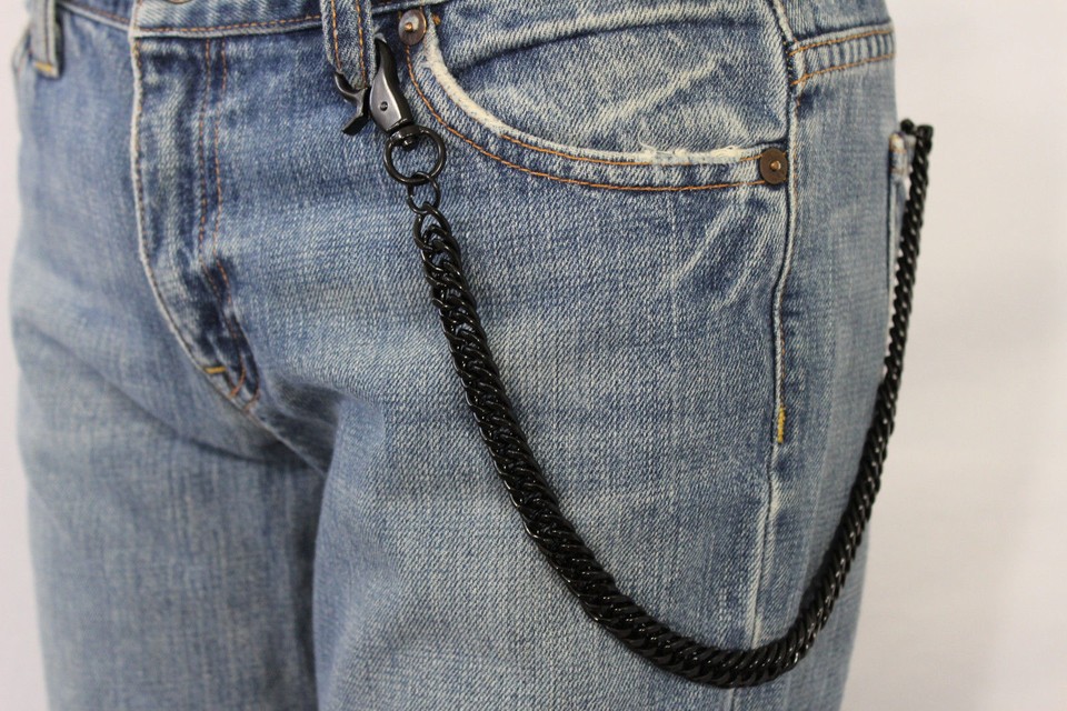 New Men Women Black Classic Chunky Metal Thick Wallet Chain KeyChain ...
