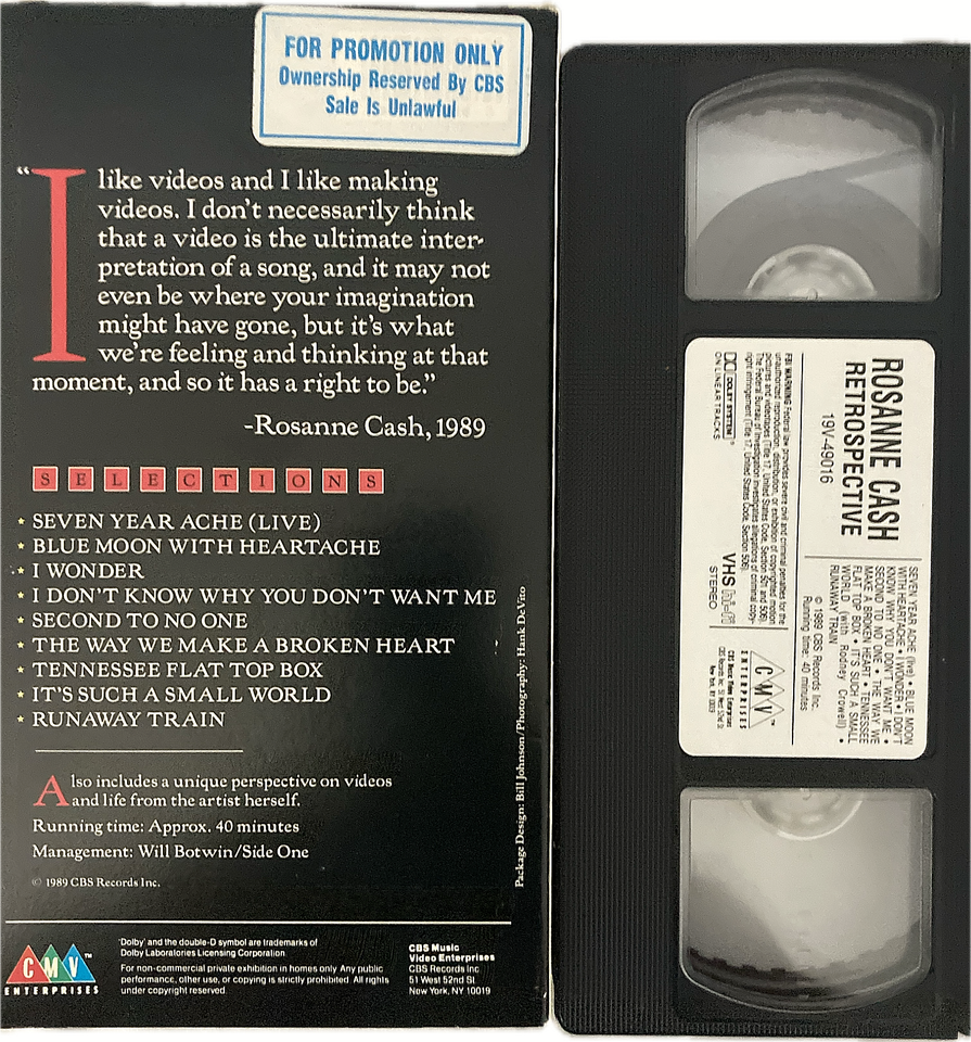 Roseanne Cash: Retrospective (1989), VHS Music Videos, CBS CMV ...
