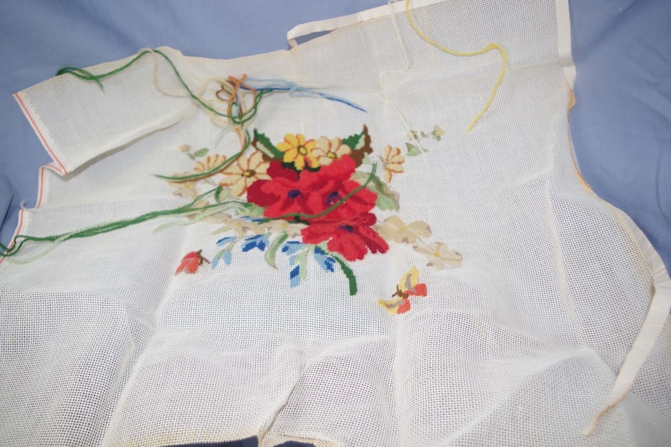 Vintage Large Needlepoint Partially Completed Canvas Poppies(?) Floral ...