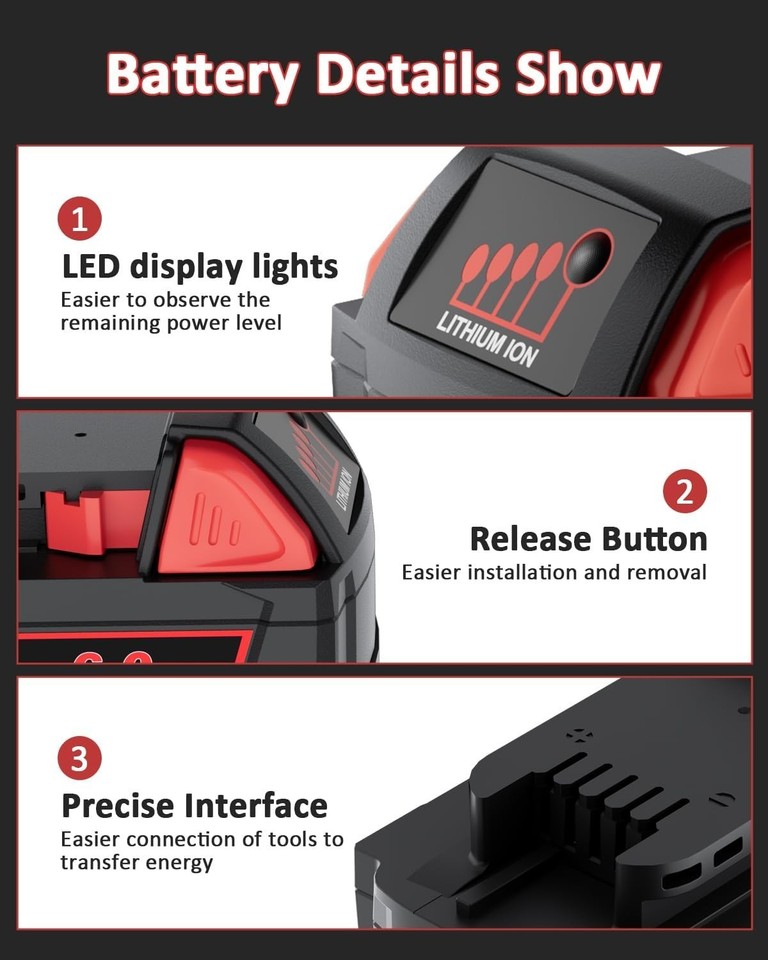 4PACK 6.0AH For Milwaukee for M18 Lithium 18V Li-Ion Extended 48-11 ...