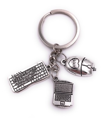 Computer Keyboard Mouse IT EDV Keychain Pendant Silver made of Metal | eBay