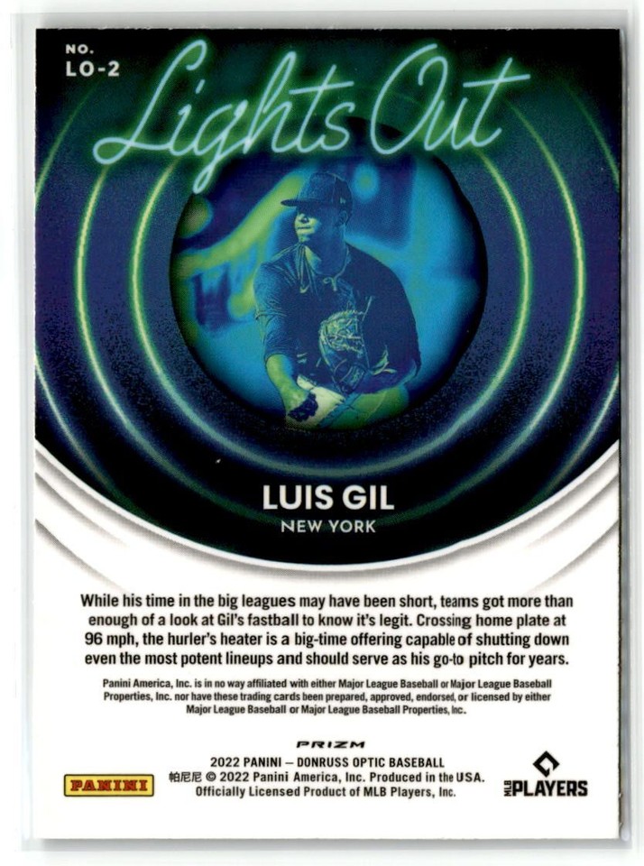 Luis Gil New York Yankees 2022 Donruss Optic Lights Out Silver Holo ...