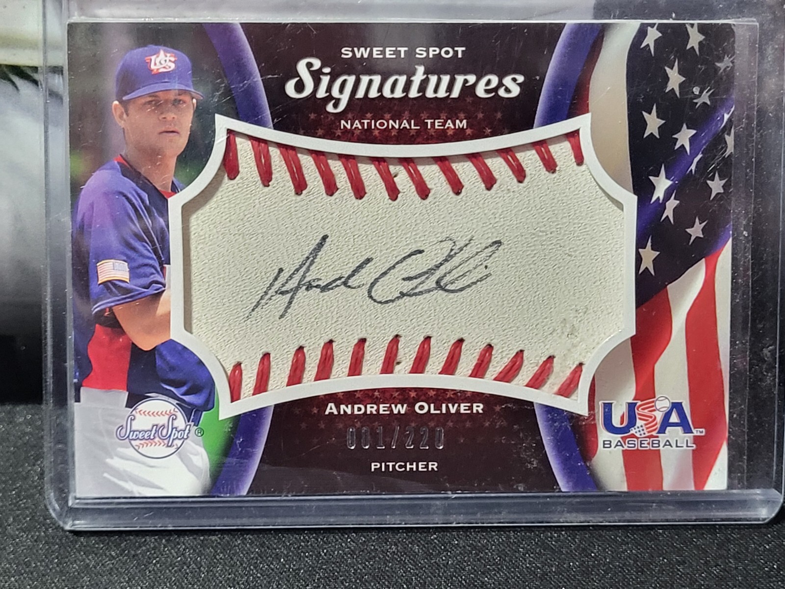 2008 UD USA Sweet Spot Signatures Baseball Patch Auto Andrew Oliver 1/ ...