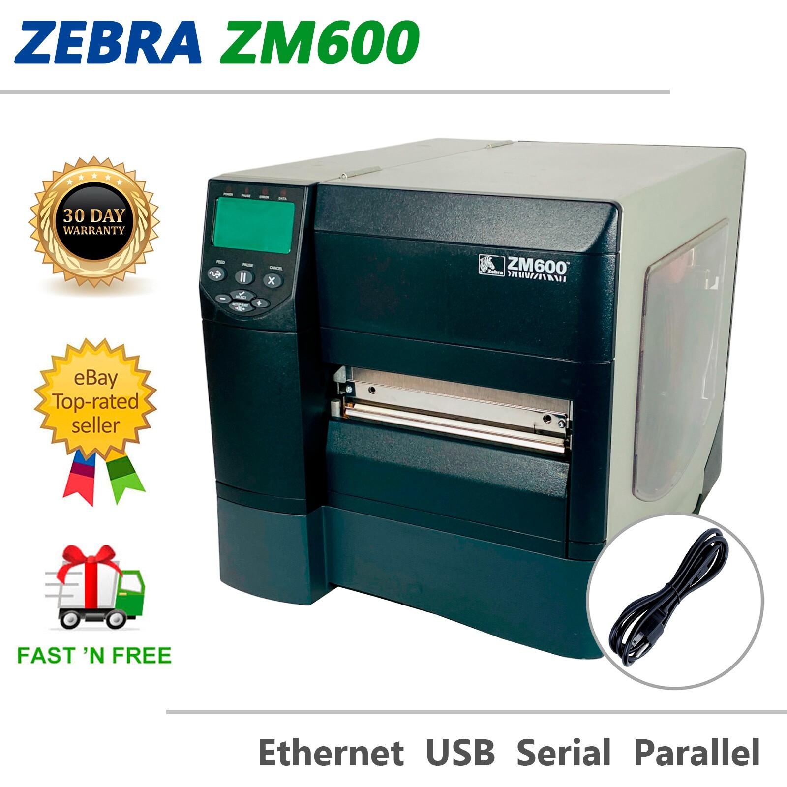 Zebra ZM600 6" Wide Thermal Transfer Label Printer Ethernet USB NEW ...