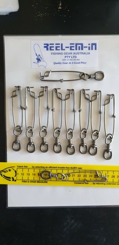 10 X Stainless Steel Shark Clips 2mm medium 8Cm With Swivel 12Cm Length ...