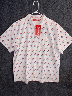 Shinesty ClickUp Logo Print Button Down Shirt White Red Blue NWT Men's ...