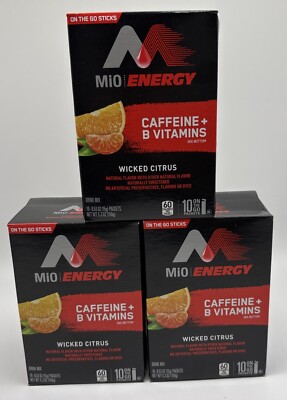 3x Mio Energy Wicked Citrus Caffeine + B Vitamin 10 On The Go Packets ...