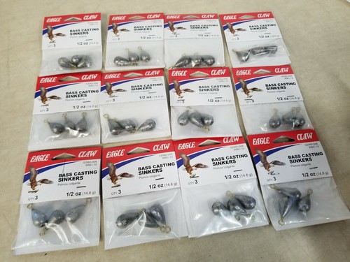 LOT OF 12 PACKS - EAGLE CLAW 02060-006 BASS CASTING SINKERS 1/2OZ 3/PACK | eBay