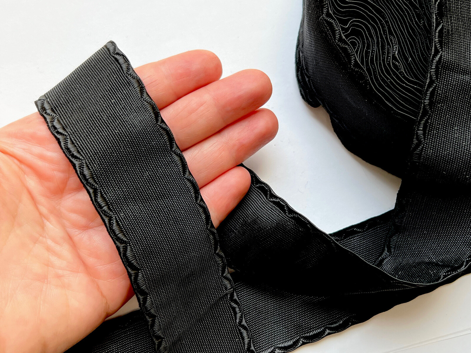 Vintage 38mm Wide Black Braid Trim Satin Woven Scalloped Edge Textured ...