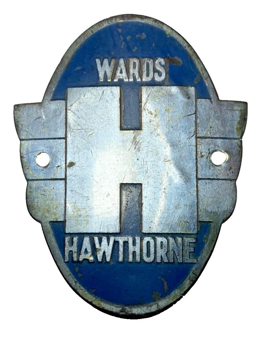 WARDS HAWTHORNE VINTAGE HEADBADGE EMBLEM FRAME BADGE ANTIQUE CRUISER ...