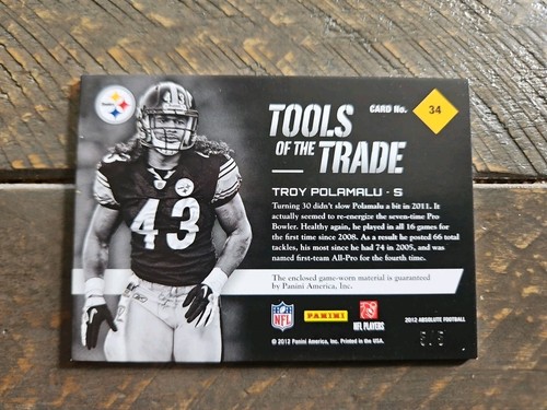 2012 Absolute Tott #34 Troy Polamalu Dual Game Worn Card 5/5 Made Rare ...