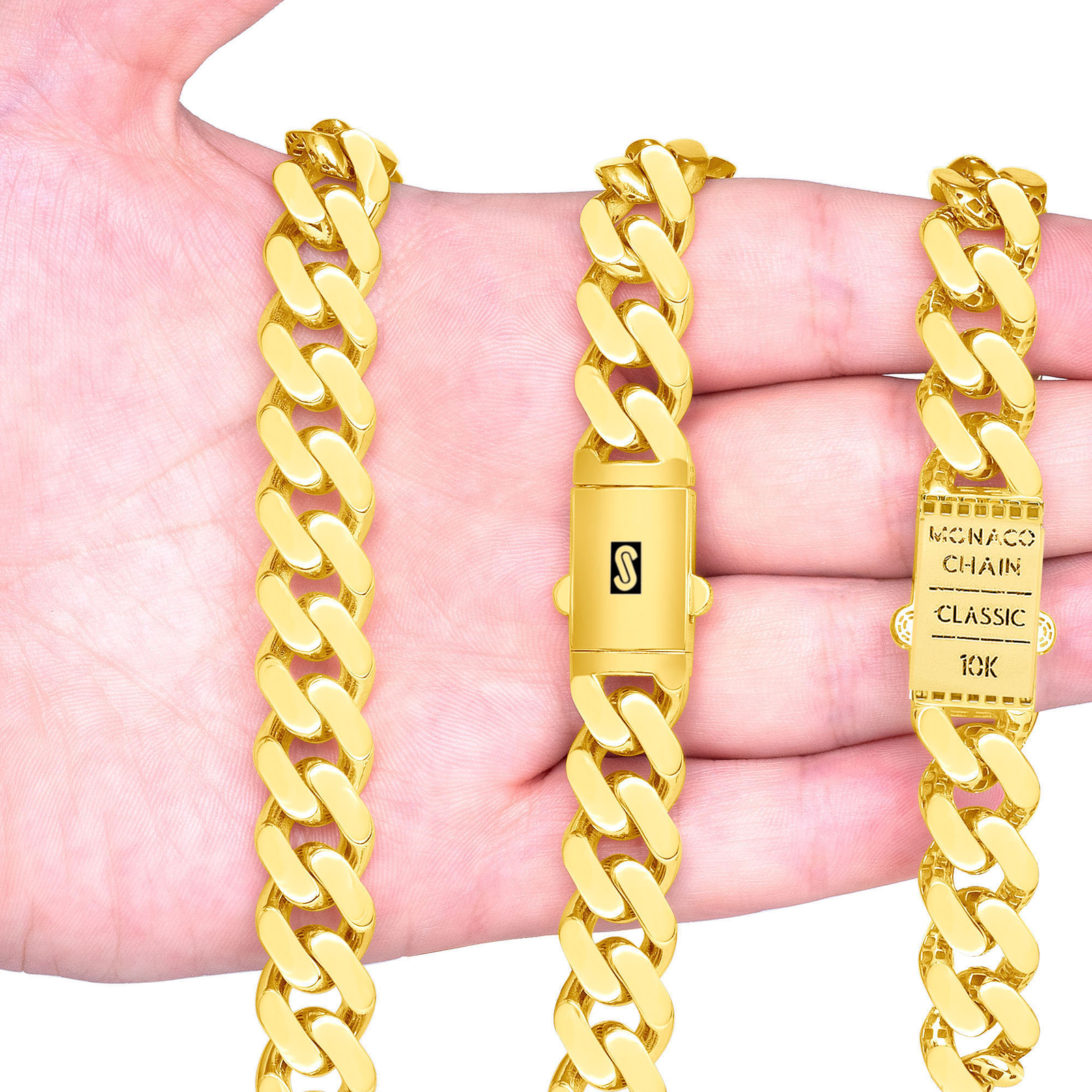 10K Yellow Gold Miami Cuban 13mm Royal Monaco Link Chain Bracelet 8" 8. ...
