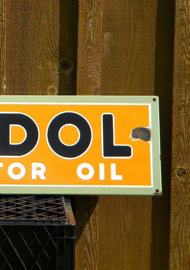 VINTAGE TYDOL PORCELAIN SIGN ~31-1/2"x 10-1/2" MOTOR OIL GAS STATION ...