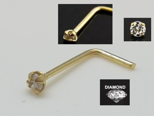 Solid 9K Yellow Gold Nose L Bend with 1.5mm Genuine Diamond | eBay
