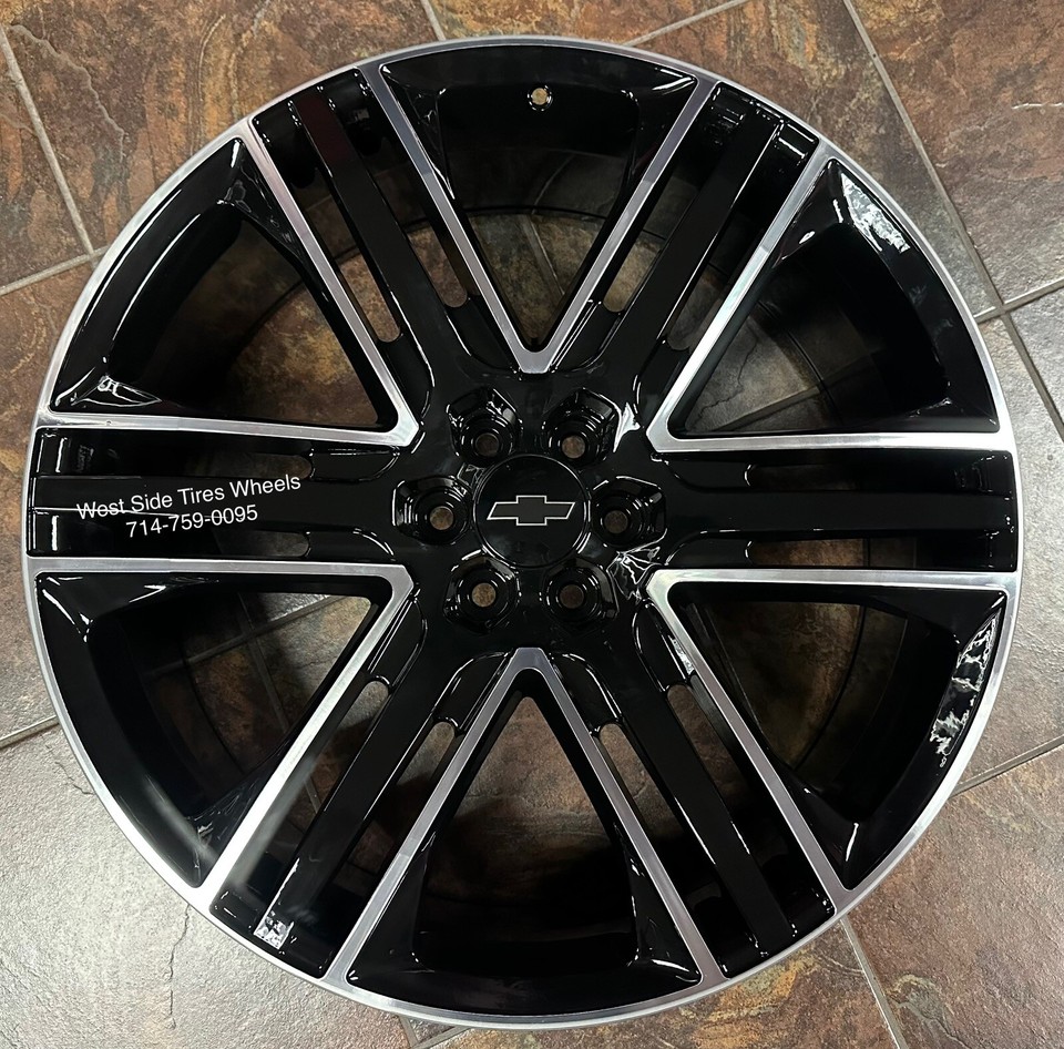 26” Inch BLACK MACHINE WHEELS TIRES fit Chevy Silverado Tahoe GMC Yukon ...