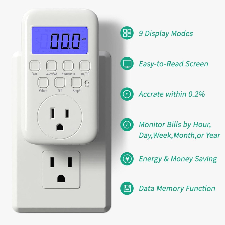 Watt Meter Plug with Backlight Plug-in Socket Power Meter Electricity ...