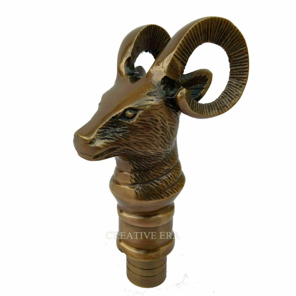 Antique Brass Goat Head Handle Victorian Style Wooden Walking Stick ...