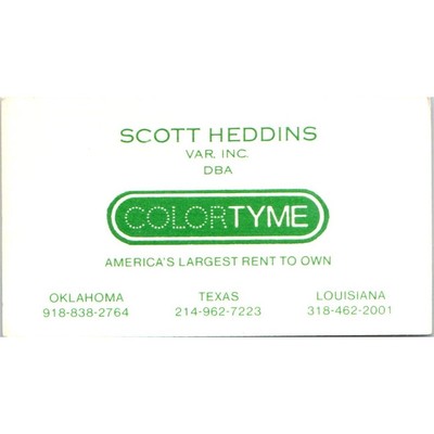 Colortyme Rent to Own Scott Heddins TX Vintage Business Card SD8-B4 | eBay