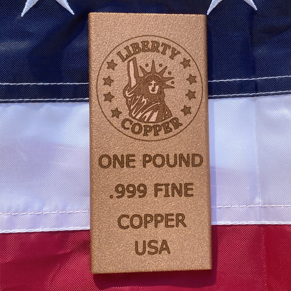 1 POUND .999 FINE COPPER BAR - LIBERTY COPPER DESIGN - BULLION - ONE LB ...