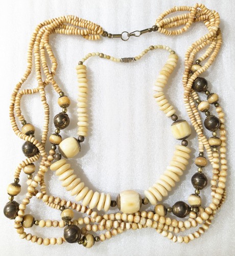 2 Vintage Ethnic Cream Colored African Bone Beads Beaded Chunky ...