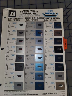 1991 GM Color Chips Sheet Brochure | eBay