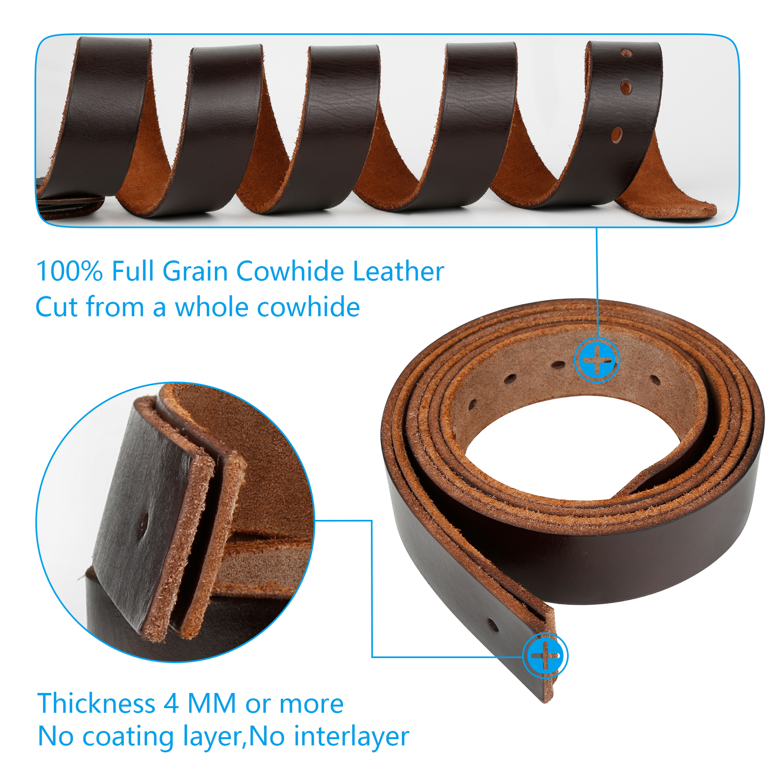 Mens Belt for Jeans Big and Tall Size 28"-64" 100% Real Leather Belts 3 ...