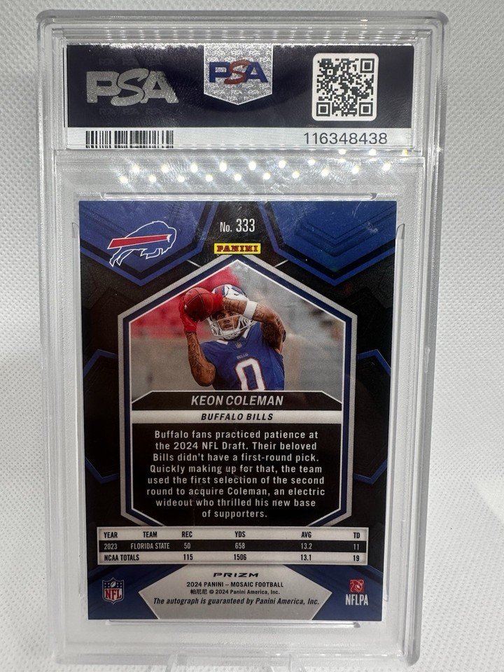 2024 Mosaic White Auto SSP PSA 9 Pop. 40 Rookie Keon Coleman | eBay