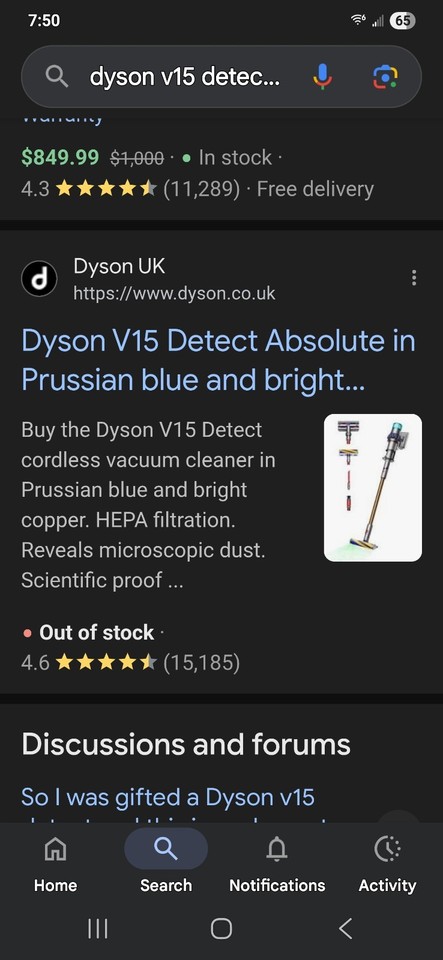 Dyson V15 SV47 Detect Absolute Cordless Vacuum Main Body/cyclone ...