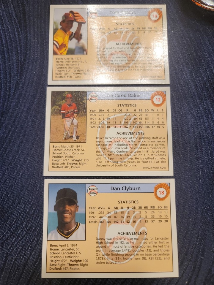 1992 Front Row Draft Picks #18 Danny Clyburn, Jared Baker 12# and Tom ...