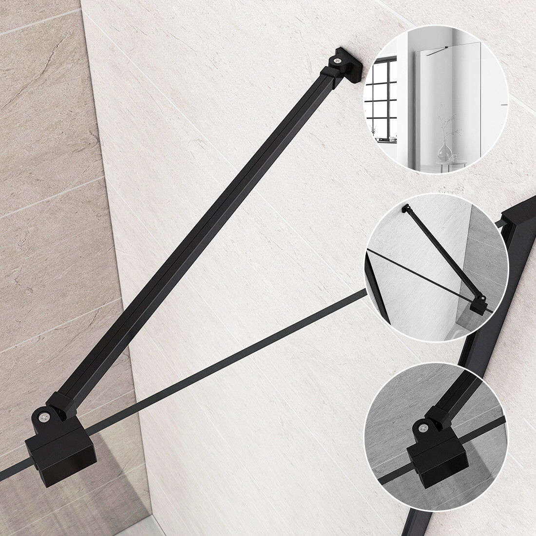 Support Bar Arm for WalkIn Wet Room Shower Screen Panel Glass Angled ...